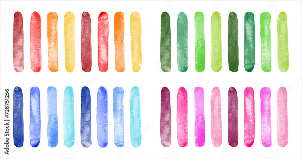 Colorful vector watercolor brush strokes, stripes set, smears ...
