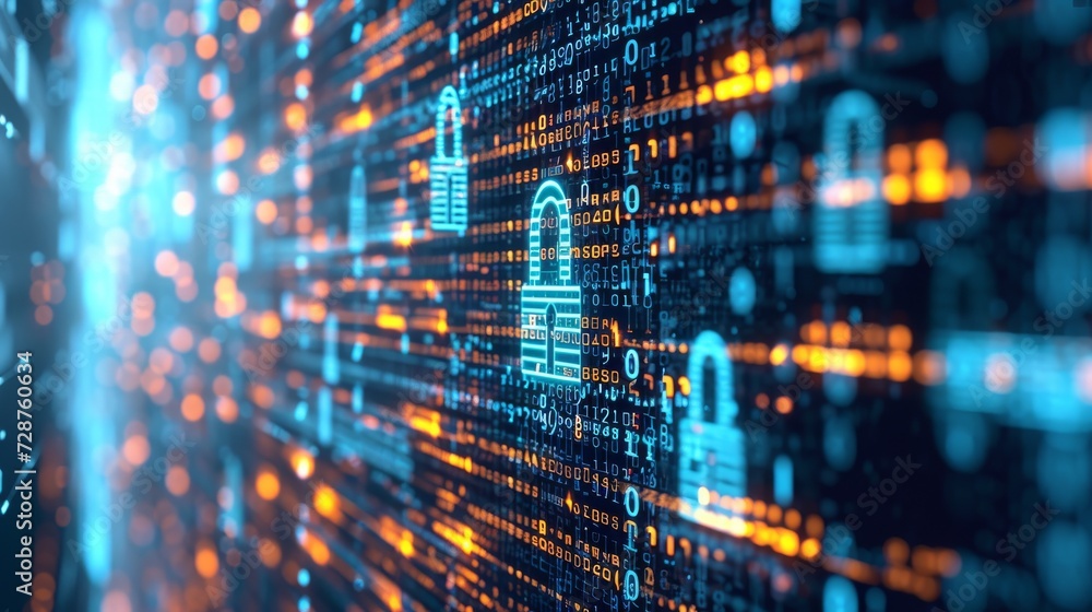 Cybersecurity Concept Represented By A Glowing Digital Lock On An Intricate Electronic Circuit
