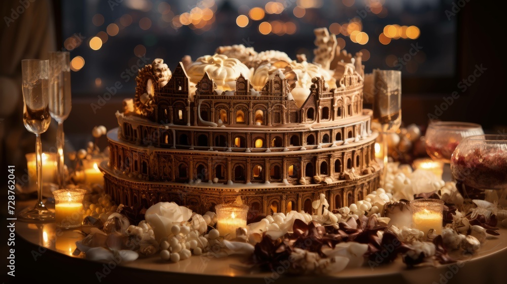 an intricately designed cake masterpiece, capturing the iconic ...