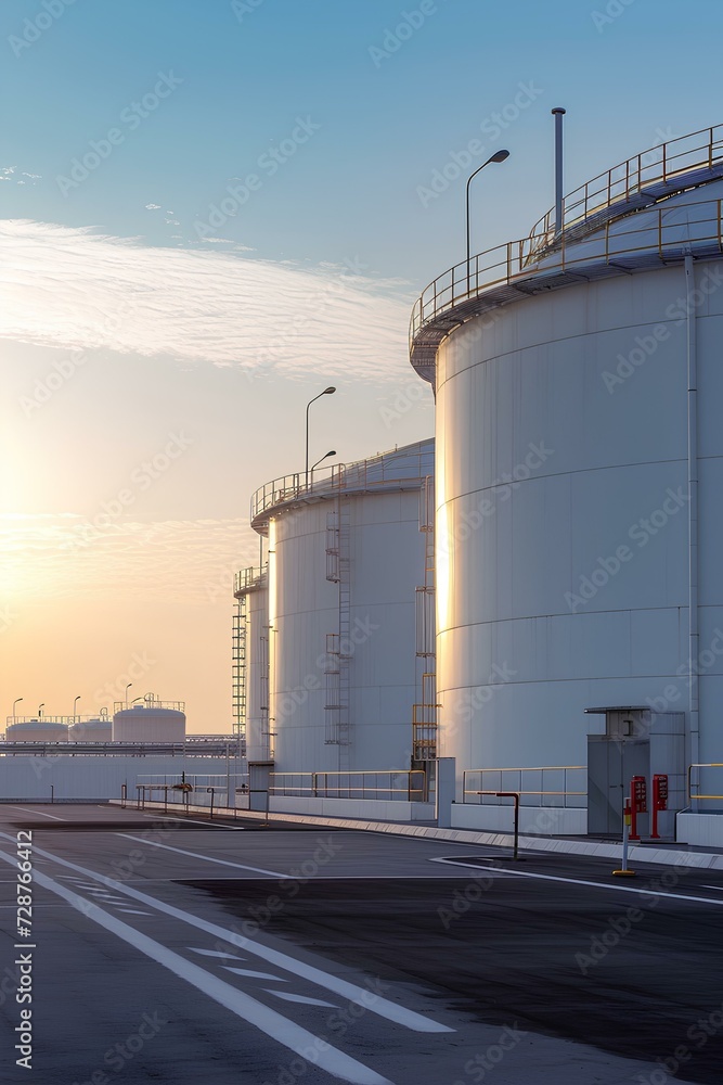 Side view of oil terminal storage tank, White oil tank storage chemical ...
