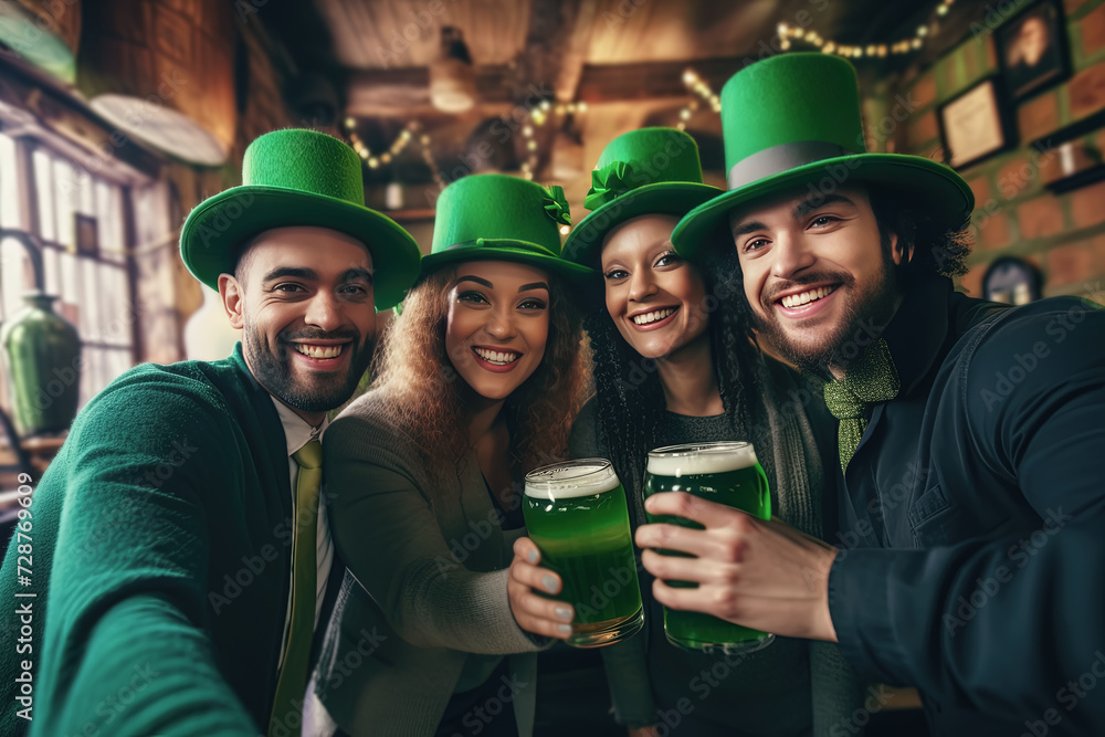 cuatro jovenes con sombrero de copa y vestimenta verde típica de la ...