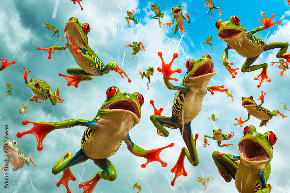Frogs falling from the sky, comical, humor, animal rain Stock ...
