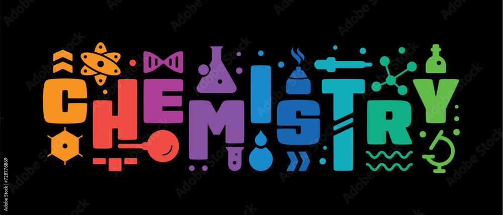 test tube, magnifying glass, dropper, molecule, atom, microscope ...