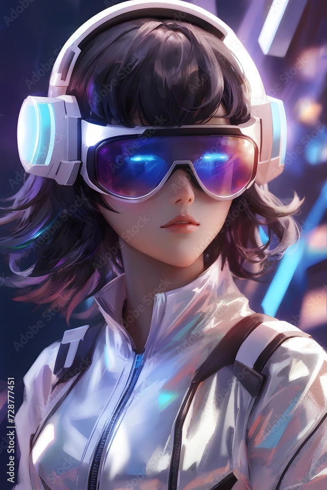 Anime Girl Wearing Virtual Reality Glasses, Anime Girl Wearing VR Glass ...