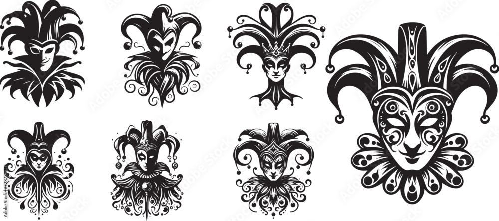 set Jester profile. Simple illustration black and white vector, Jester ...