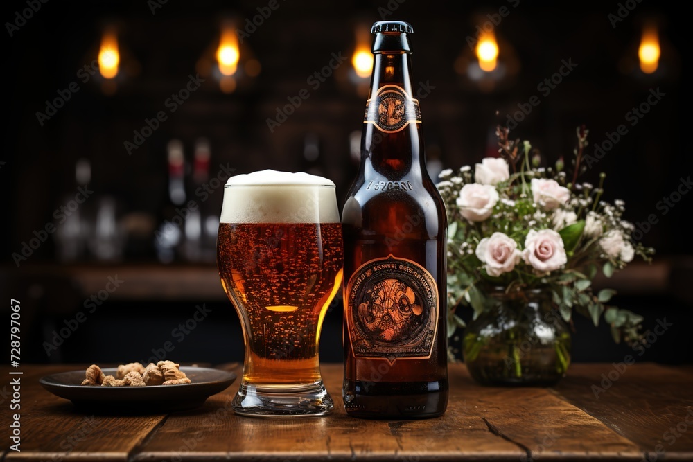 Cold Brew Harmony: A Glass Filled with Beer Next to a Chilled Bottle ...