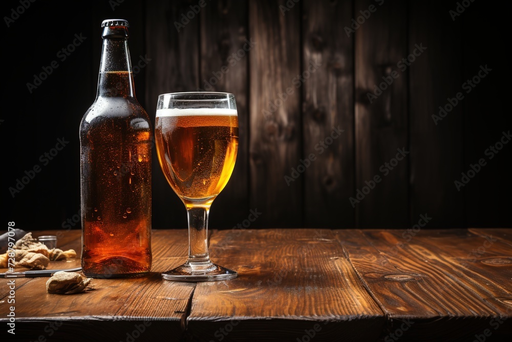 Golden Brew: A Glistening Glass of Beer and a Crisp Bottle, Inviting ...