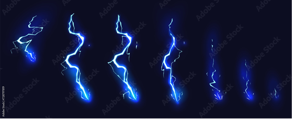 Cartoon lightning animation. Animated frames of electric strike, magic ...
