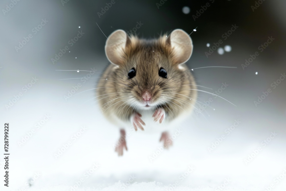 flying mouse. portrait of a cute mouse. Grey mouse. Mouse in the jump ...