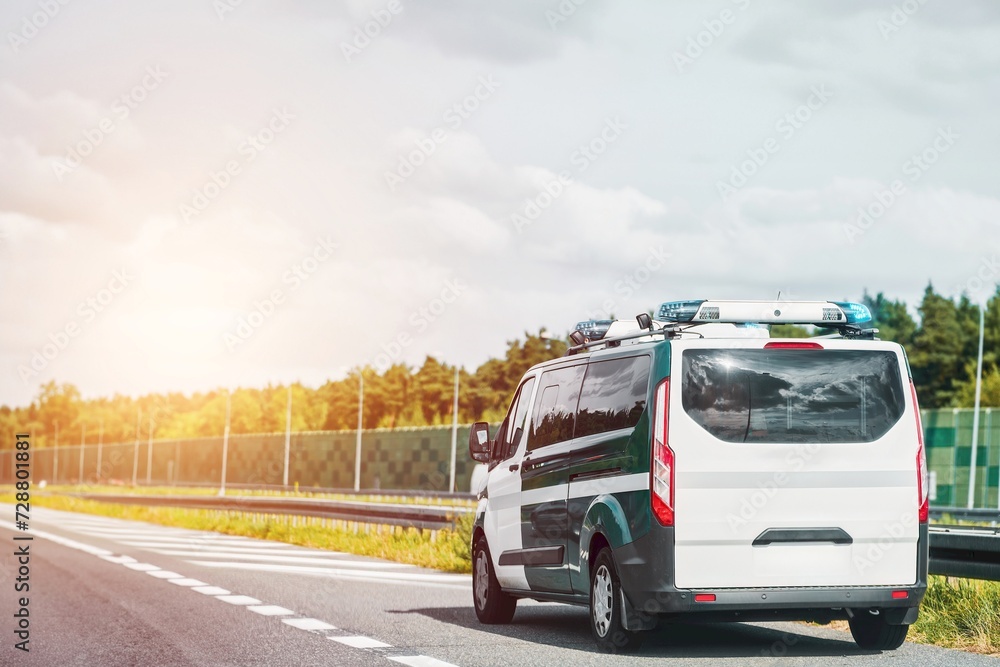 Traffic control van on the highway. Mobile radar speed safety camera ...