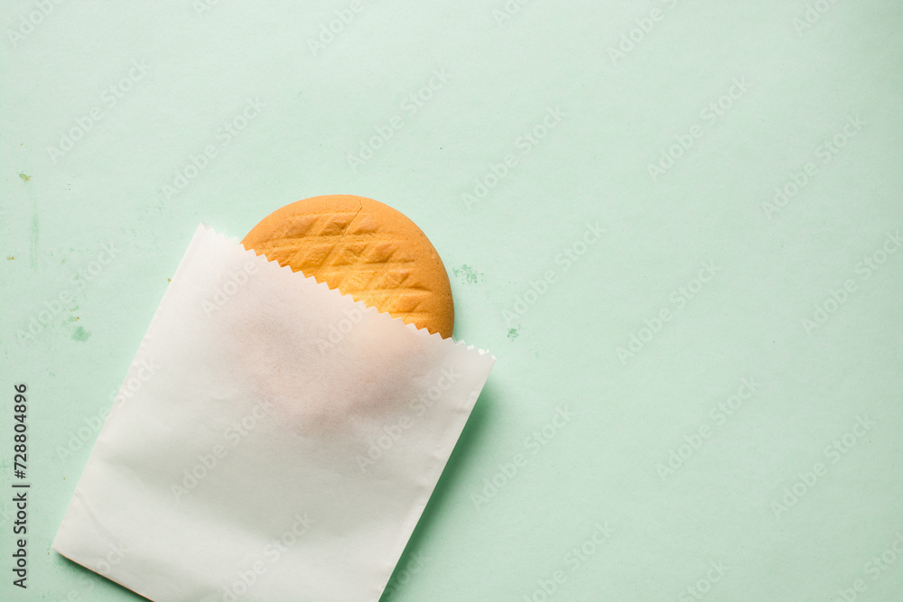 Top view of Handheld apple pie in bakery packaging, hand apple pie in ...
