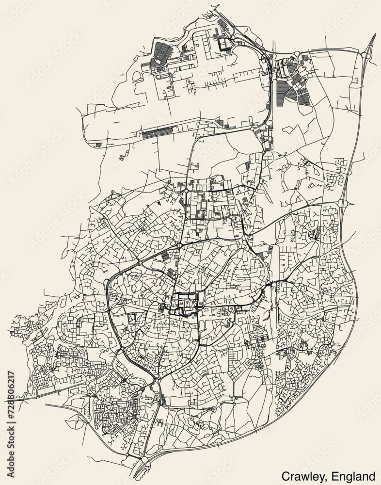 Detailed hand-drawn navigational urban street roads map of the United ...
