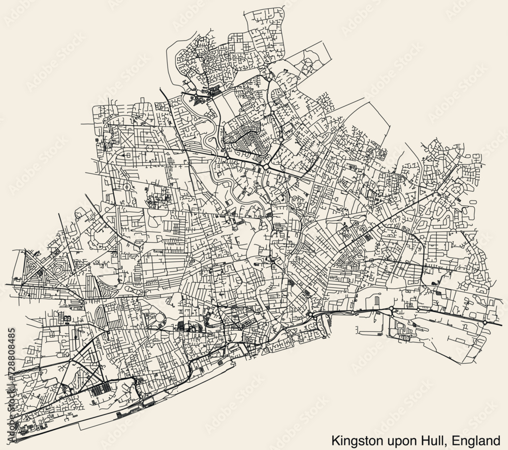 Detailed hand-drawn navigational urban street roads map of the United ...