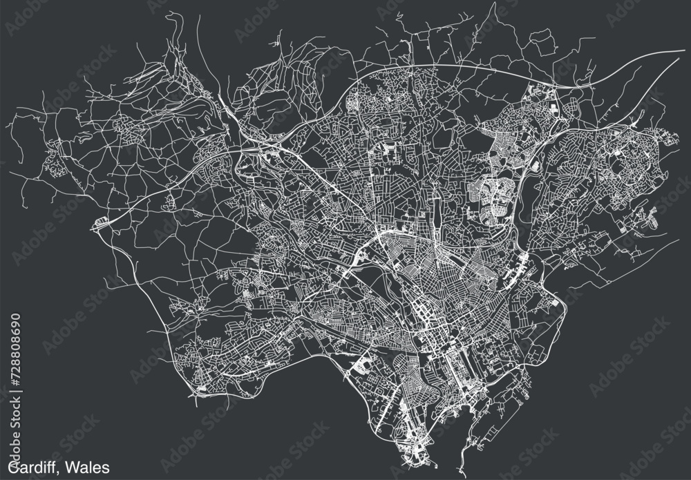 Detailed hand-drawn navigational urban street roads map of the United ...