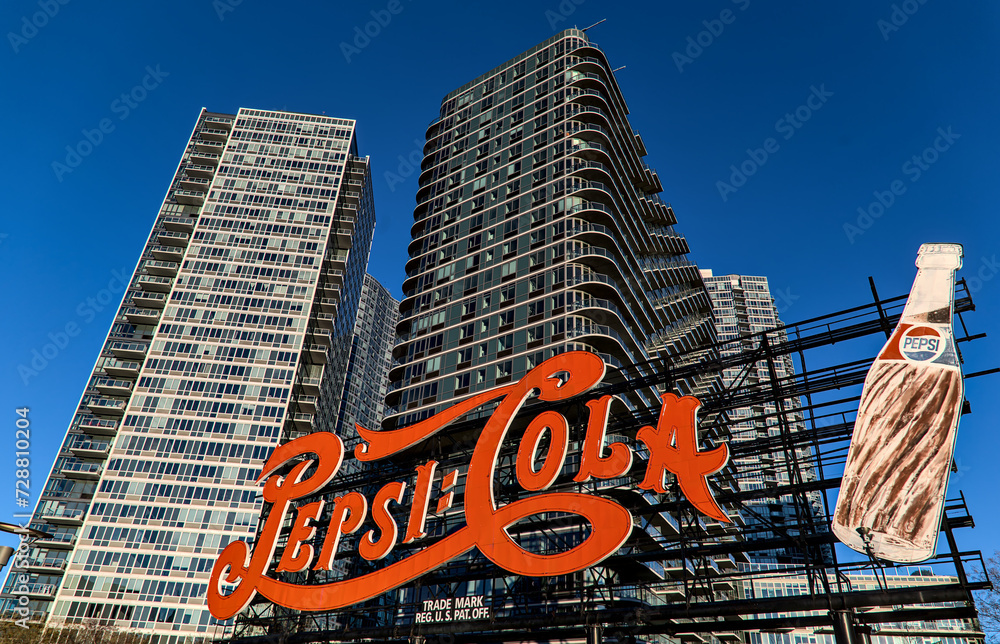 Iconic Pepsi Cola advertisement sign on the Long Island City, Queens ...