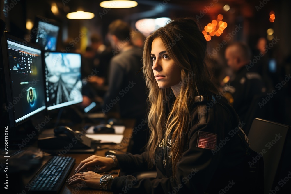 Dedicated Service: A Female Uniformed Police Officer Focuses on Her ...