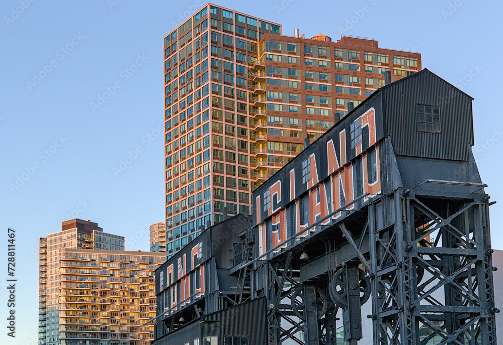 Long Island City sign on transfer bridges, support gantries, and piers ...
