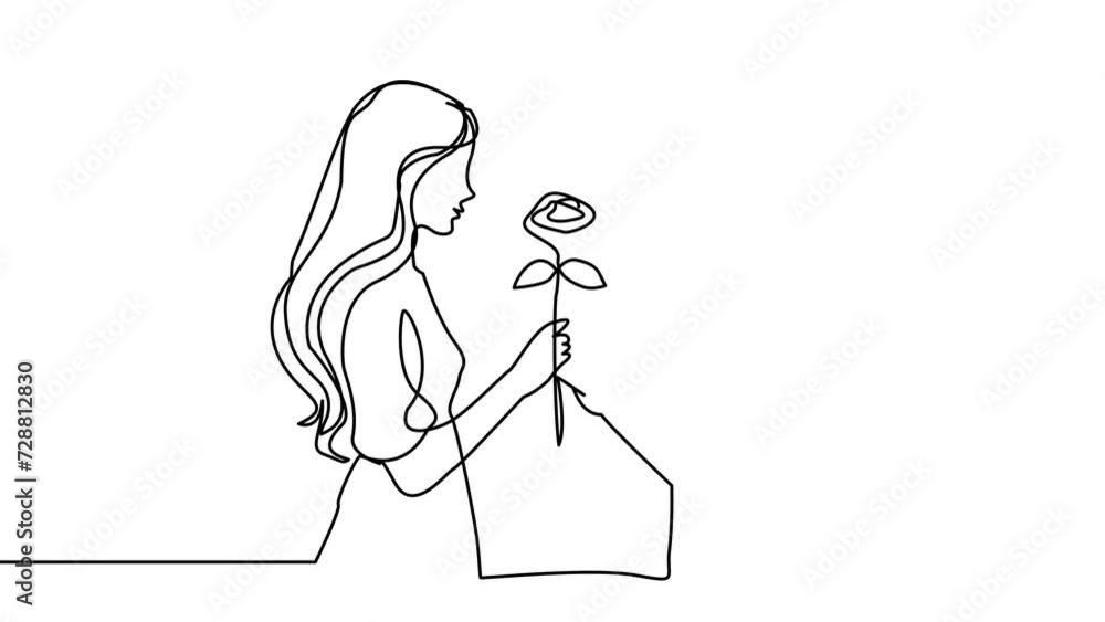 Boy giving rose to girl Valentine's Day one line art isolated ...