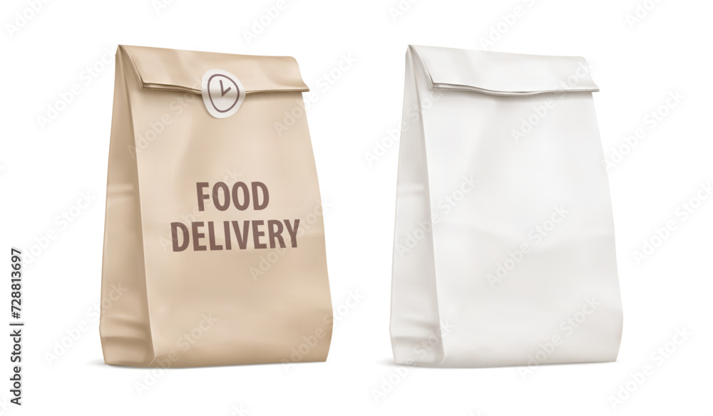 Kraft paper bags for fast-food delivery. Food Delivery Service Bag with ...