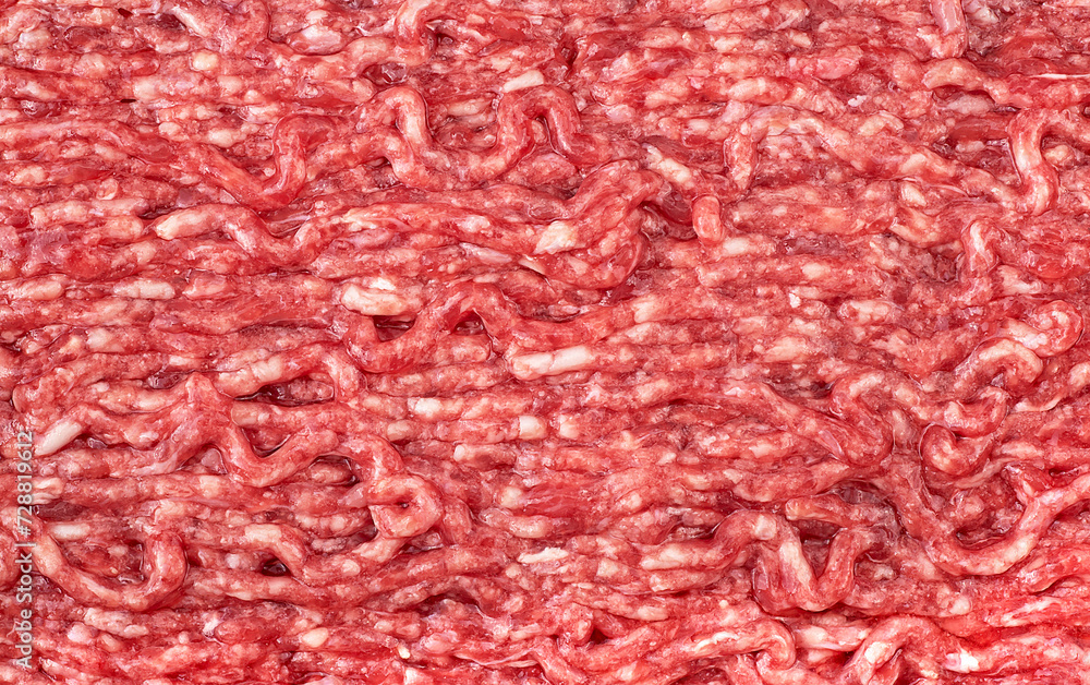 Fresh beef minced meat texture for background, view from above. Raw ...