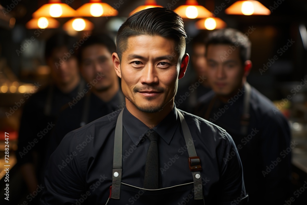 Mentorship in Motion: The Asian Chef Stands Before His Team, Sharing ...