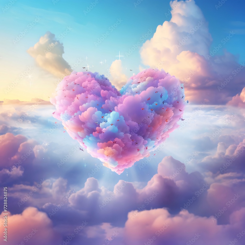 Colorful rainbow heart with clouds around the cloud. Heart as a symbol ...