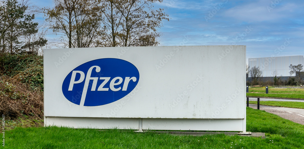 Signage outside the Pfizer, Grange Castle complex in West Dublin ...