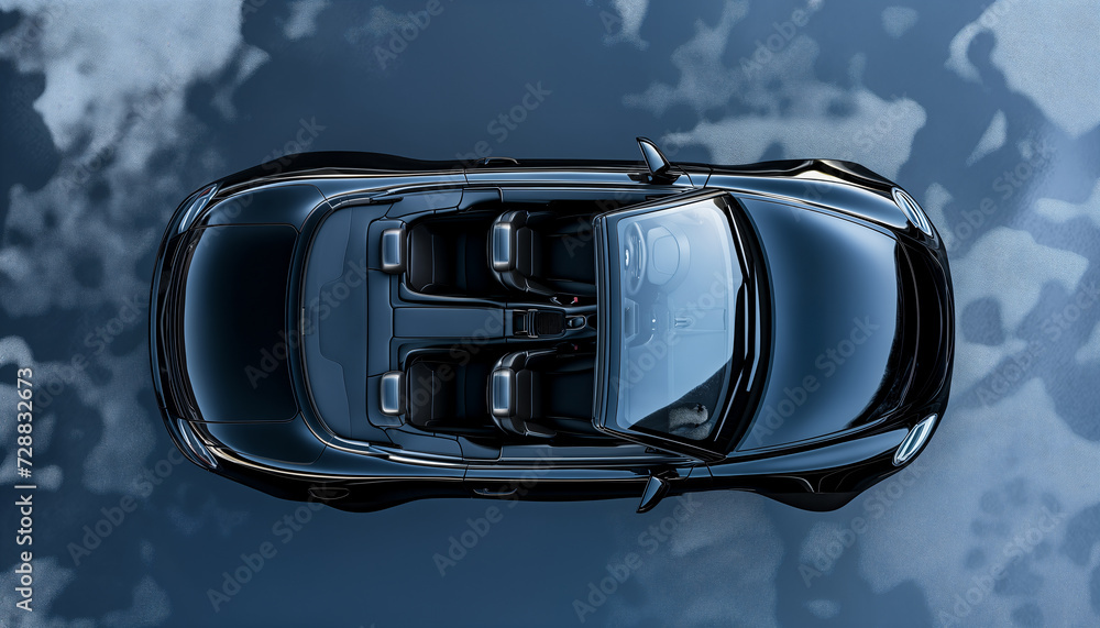 sports convertible car with soft top down. convertible - top view, in ...