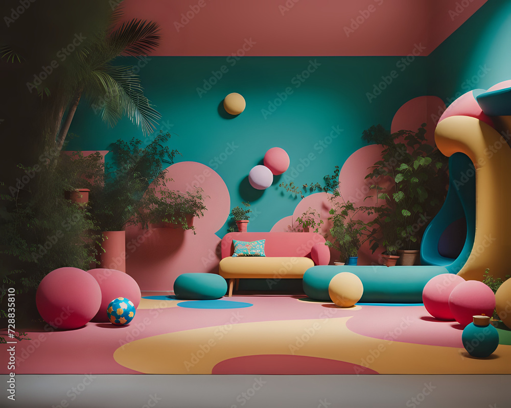 Kids playing space background with balls and plants Stock Photo | Adobe ...