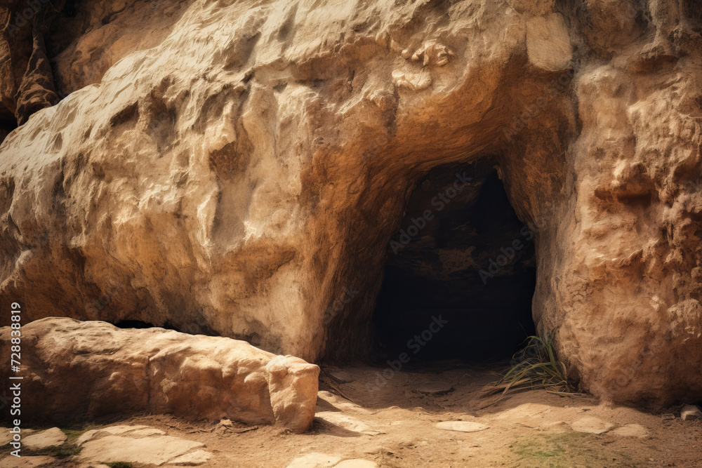 Jesus tomb stone rolled away light inside, cave Stock Photo | Adobe Stock