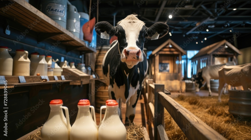 Interactive exhibit at a dairy farm showing the milking process from ...