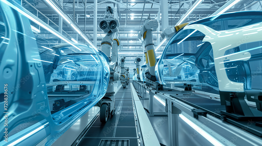 Car manufacturer. Car Factory Digitalization Industry. Automated Robot ...