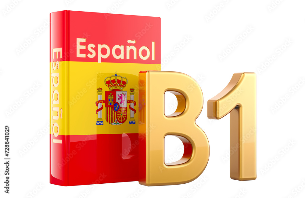 B1 Spanish level, concept. B1 Intermediate, 3D rendering isolated on ...
