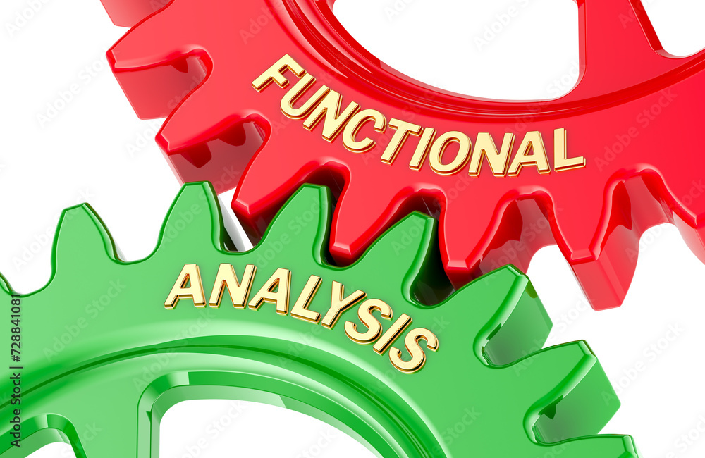 Functional Analysis concept with colored gearwheels. 3D rendering isolated on transparent ...