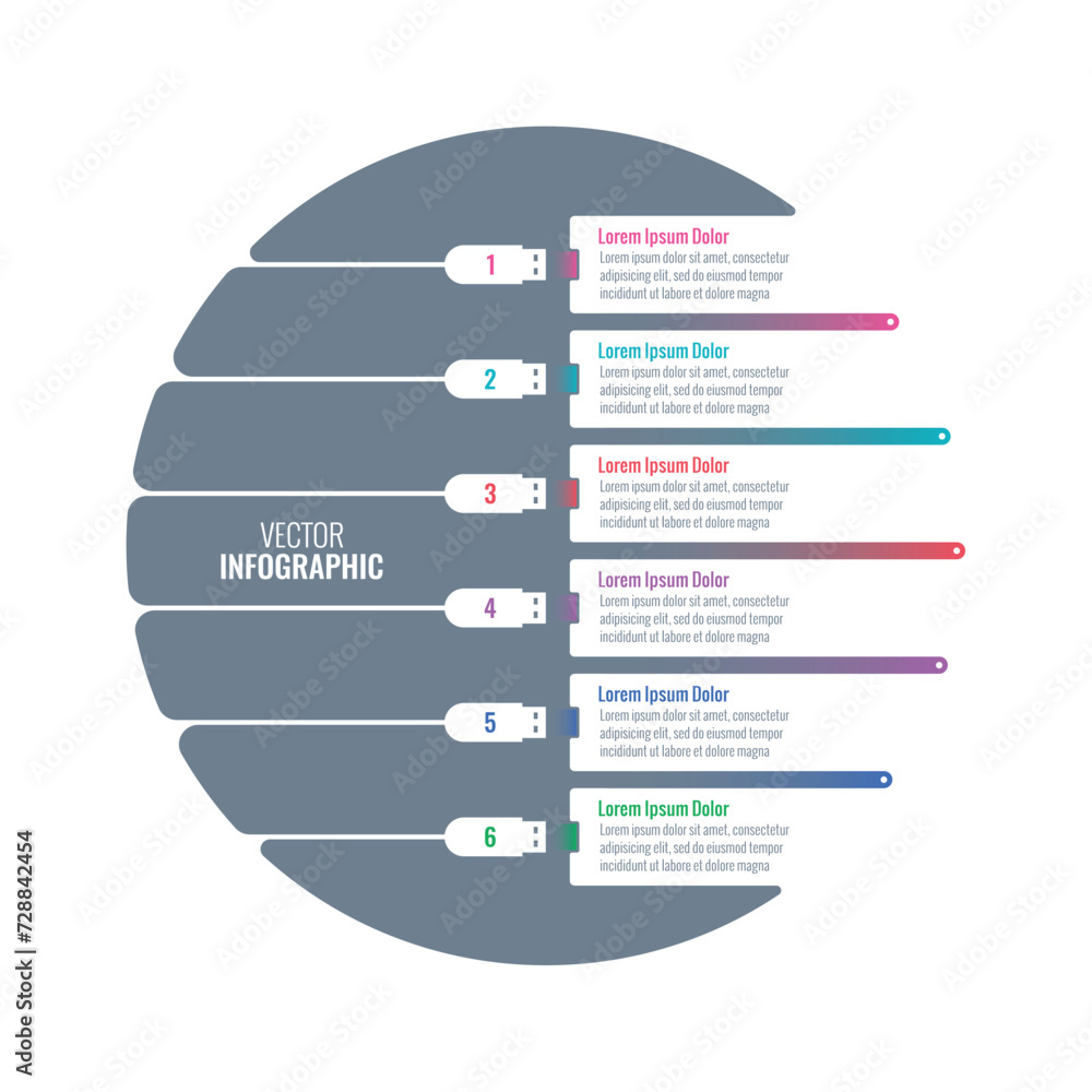 usb themed infographic template. six steps web, annual report, internet ...