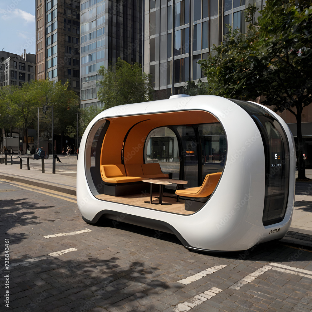 A smart mobility pod with modular seating arrangements and customizable ...