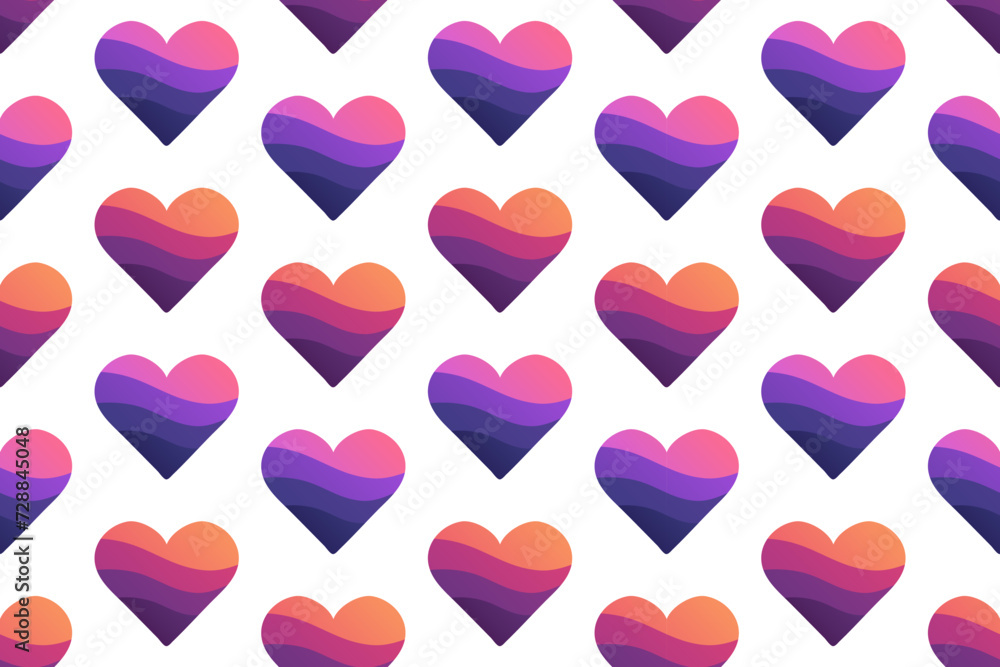 Pattern of multi-colored hearts with waves. Wrapping. Seamless print ...