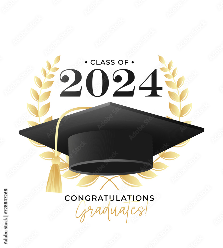 Congratulations graduates design template with academic cap and laurel ...
