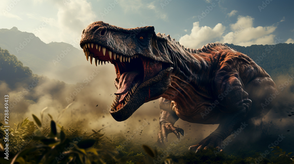 Tyrannosaurus Rex Roaring at Dawn created with Generative AI technology ...