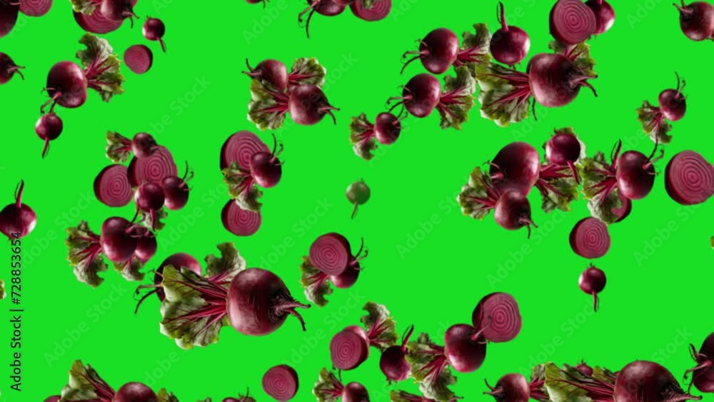Beetroot Falling On Green Screen Background. Slow Motion Of Fresh Beets ...
