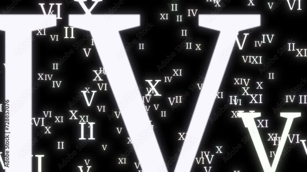 Roman Numerals Number Animation, White Glowing Roman Number towards to the camera On Black ...
