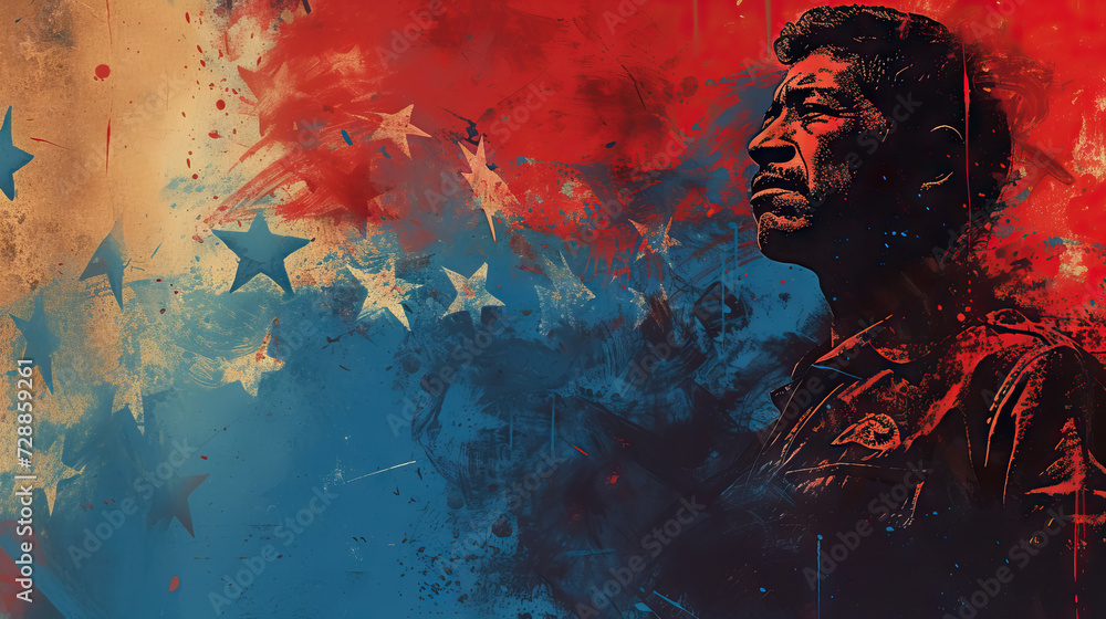 Abstract background for César Chávez Day on mix of blue and red and ...