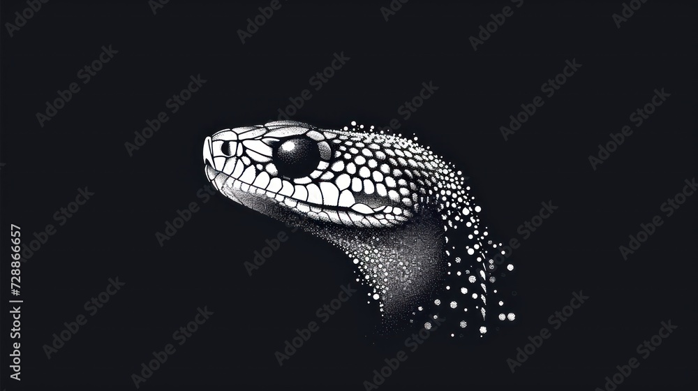 a black and white photo of a snake's head with dots on it's body and a ...