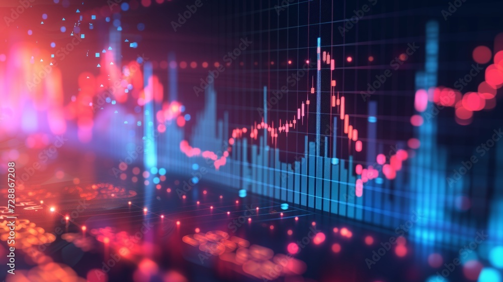 Vivid Graphical Representation Of Stock Market Trends With Glowing Data