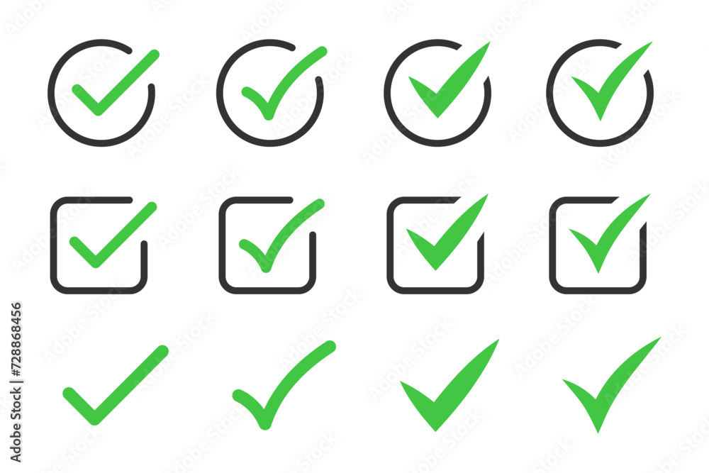 check mark icon button set. check box icon with right or correct ...
