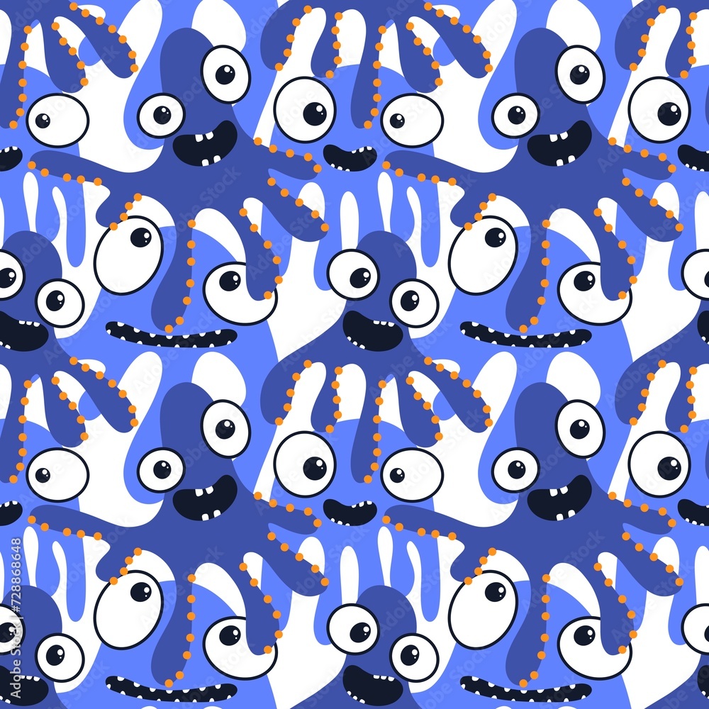Cartoon monsters seamless octopus aliens pattern for wrapping paper and ...