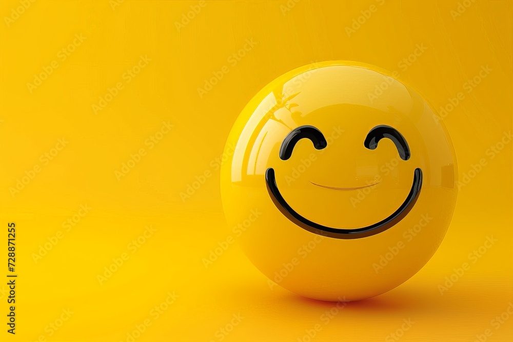 Yellow smiley faces happiness joy, cheerful emotion symbols. 3D cartoon ...