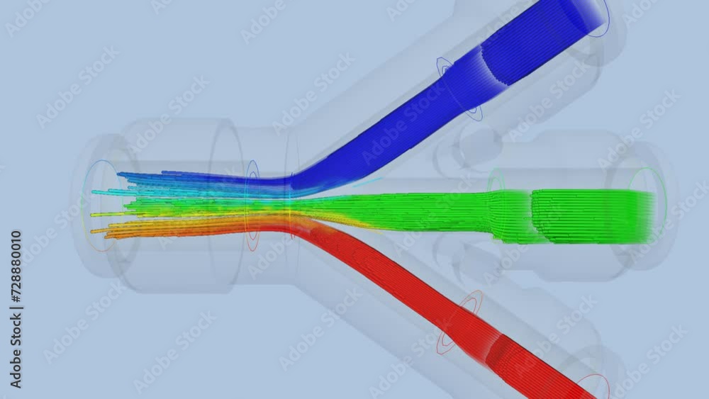 Vidéo Stock CFD simulation Computational fluid dynamics - Double Wye Reducers Pipe fitting ...