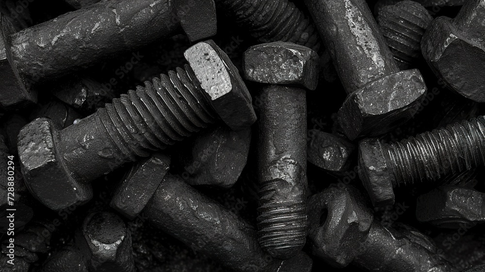 Black and white background of worn surfaces vintage rusty bolts. Bolts ...