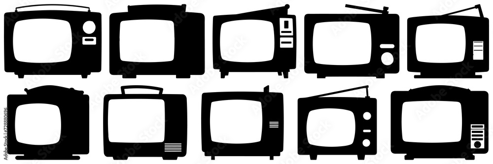 Vintage tv retro television silhouettes set, large pack of vector ...